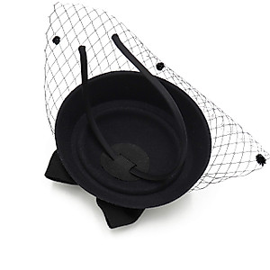 Umeepar Bowknot Pillbox Fascinator Hat for Women Wedding Tea Party Hat Headband Hair Clip with Veil (Black)