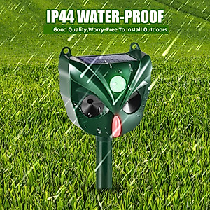 2 Pcs Solar Ultrasonic Animal Repeller Outdoor Solar Animal Repellent with Motion Detector&Flashing Lights Waterproof for Rat, Squirrel, Deer, Raccoon, Skunk, Rabbit, Mole, Dog, Cat(Green)