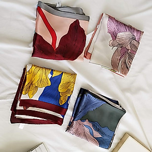 FONYVE Silk Feeling Scarf Medium Square Satin Head Scarf for Women 27.5 × 27.5 inches