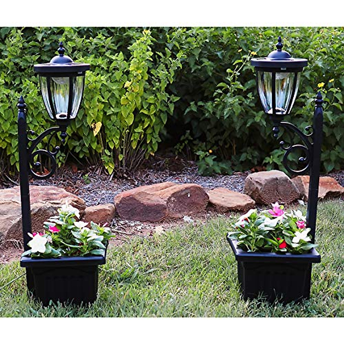 Sun-Ray 312022 Kambria Multi Function Solar Lamp Post and Planter, Wall Mount, Stake Light, Black, 2 Piece Set