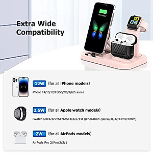 OLEBR Charging Station for Apple Multiple Devices, 3 in 1 Fast Charger Station Dock for iPhone Series 14/13/12/11/X/8 Plus, Charger Stand for iWatch Ultra 8 7 6 SE 5 4 3 2 1 with Adapter(Pink)