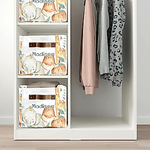 Safari Lion Elephant Fox Personalized Storage Bins Basket Cubic Organizer with Durable Handle for Shelves Wardrobe Nursery Toy 1 Pack