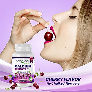 Shiny Leaf Bariatric Calcium Citrate 600 mg Supplement for Bariatric Surgery Patients, 60 Ct Chewable Tablets with Magnesium, Vitamin D3, Natural Cherry Flavor, Vegetarian (1 Month)