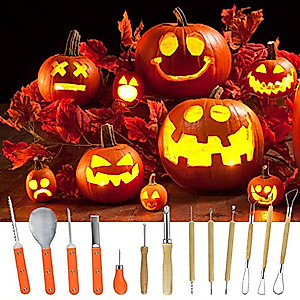 ERKOON 13 Pieces Halloween Pumpkin Carving Kit Professional Stainless Steel Carving Tools Set with Carrying Case Pumpkin Cutting Sculpting Tool for Halloween Decoration Jack-O-Lanterns