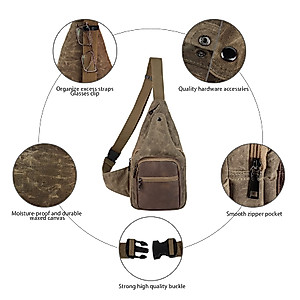 Lemuvlt Waxed Canvas Slim Sling Bag Mini Casual Daypacks Backpack Durable Crossbody Chest Bag Outdoor Travel Hiking Cycling(Brown)