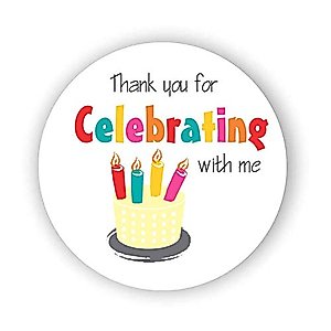 Birthday Cake Favor Stickers - Baby Shower Stickers - Birthday cake Party favor stickers- Thank you for Celebrating with me - Set of 40 stickers
