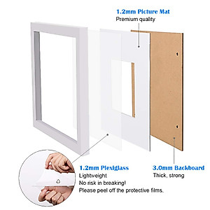 Egofine 12x16 Picture Frame White Covered by Plexiglass Made of Solid Wood, Display Pictures 9x12 and 11x14 with Mat or 12x16 Without Mat for Table Top and Wall Mounting