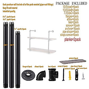 LoftPaipes Industrial Pipe Shelf Wall Mounted,24in 2 Tier Rustic Metal Floating Shelves,Steampunk Real Wood Book Shelves,DIY Bookshelf Hanging Wall Shelves,Farmhouse Kitchen Bar Shelving