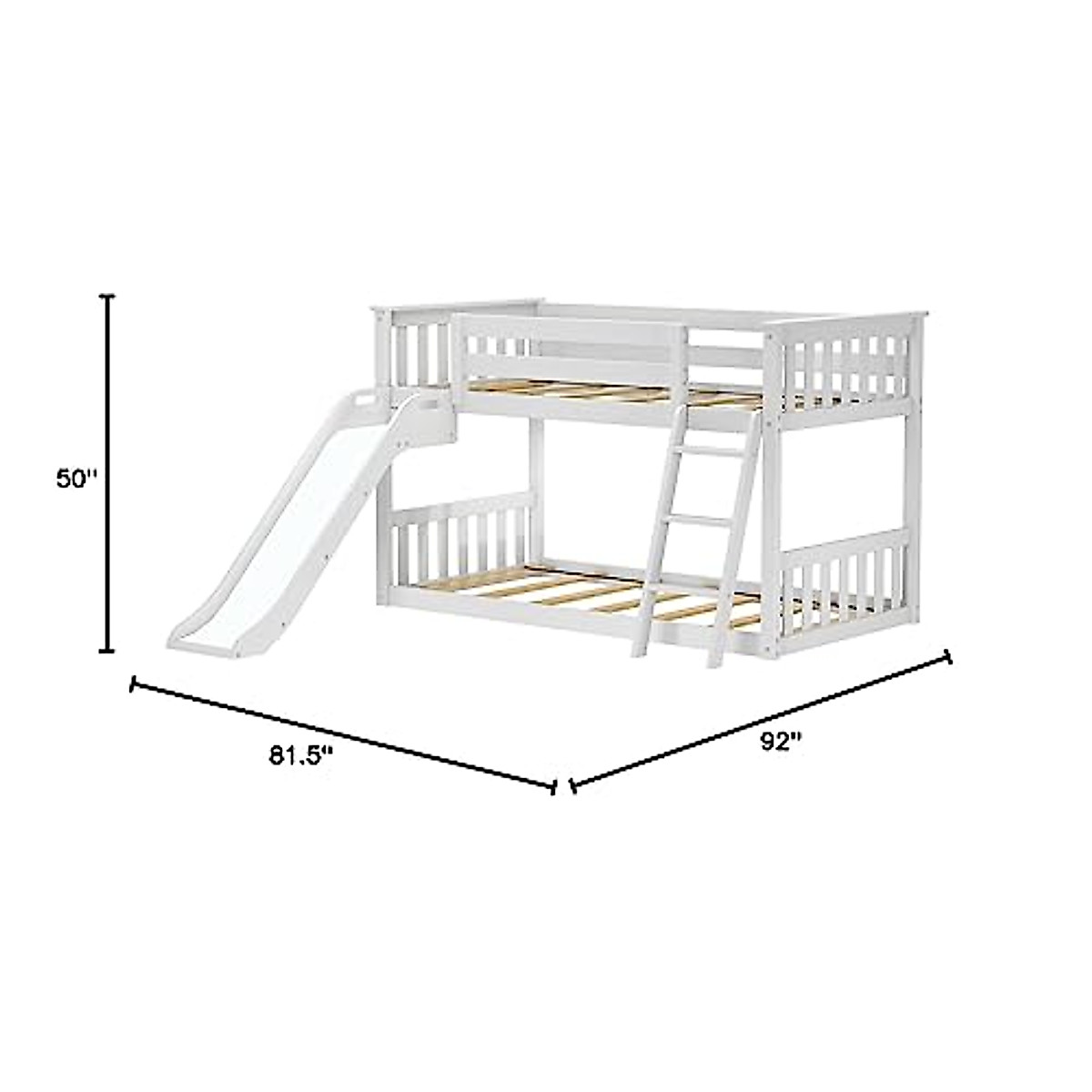 Max & Lily Solid Wood Twin over Twin Size Low Bunk Beds for Kids with Slide and Ladder, 400 lbs Weight Capacity, 14" Safety Guardrail, Anti-Slip Steps, White