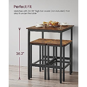 VASAGLE Bar Table, Small Kitchen Dining Table, High Top Pub Table, Height Cocktail Table for Living Room Party, Sturdy Metal Frame, 23.6 x 23.6 x 36.2 Inches for Narrow Spaces, Rustic Brown and Black
