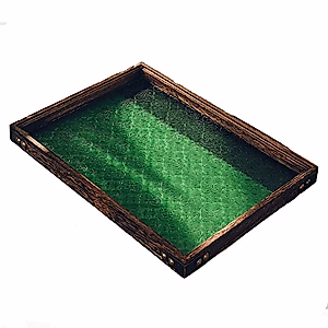 Serving Tray Rectangular Wood Tray Glass Tray Serving Tray Vintage Wood Tray for Breakfast Drinks Table Coffee Table Snacks (Color : Brass)