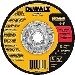 DEWALT DW8062H 4-1/2" X .045" X 5/8"-11 HP Type 1 Cutting Wheel