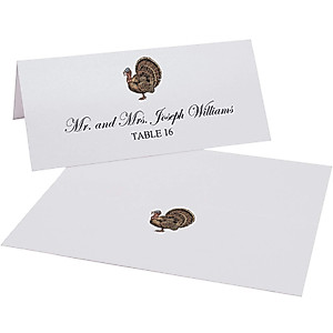 Thanksgiving Turkey Printable Place Cards, Set of 60 (10 Sheets), Laser & Inkjet Printers - Wedding, Party, Dinner, and Special Events - Made in the USA