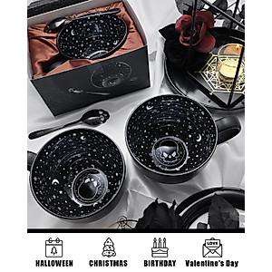 Taruzil Midnight Skull Coffee Mugs with Spoons, Halloween Christmas Birthday White Elephant Gifts for Adult Women Men Friends, Spooky Witchy Gag Fun Gifts Gothis Decor Novelty Tea Cups