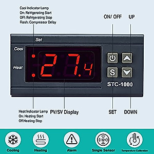 COVVY STC-1000 Digital Temperature Controller Centigrade Thermostat AC 110-220V Heating Cooling Controller /w 3ft NTC Sensor Probe