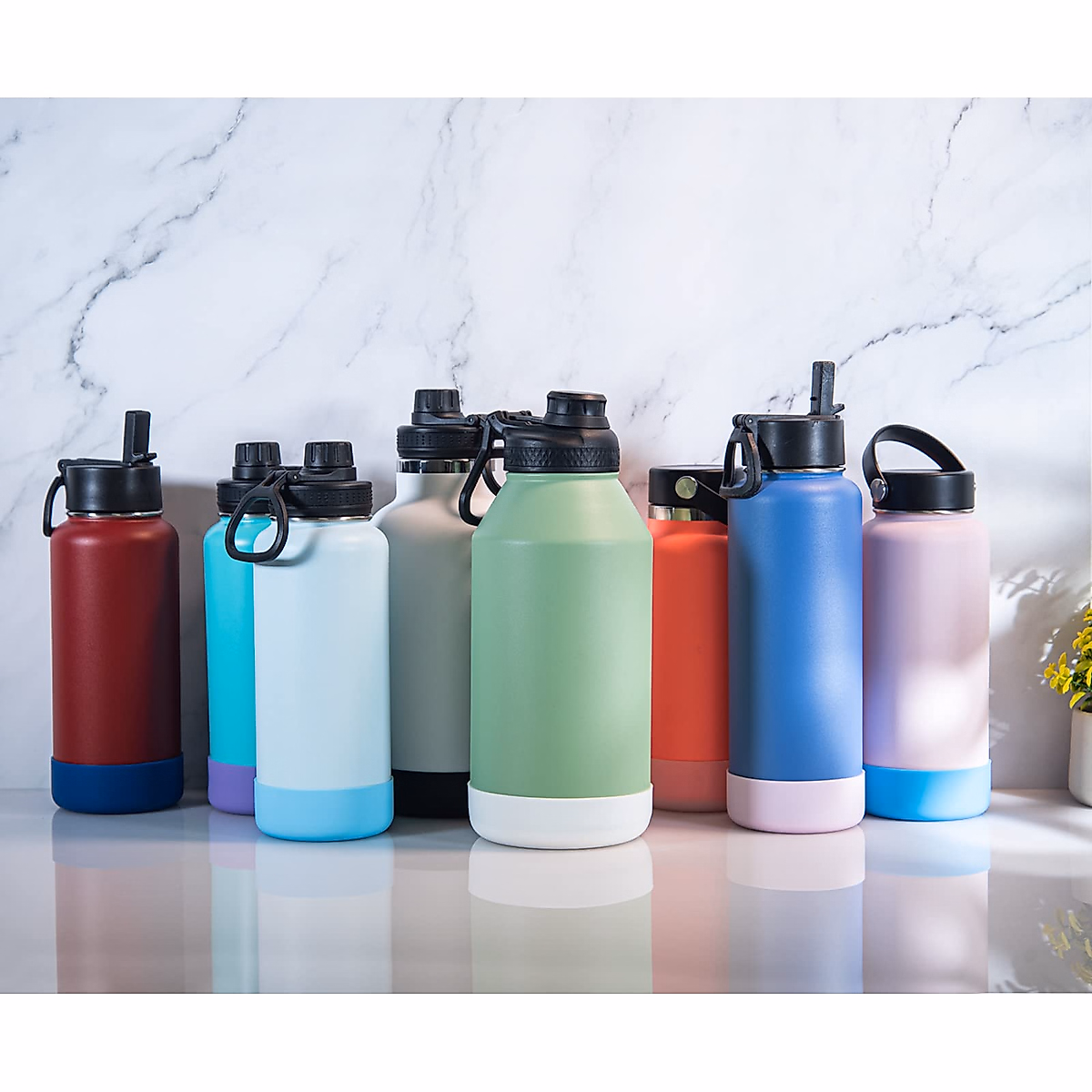 koodee Protective Silicone Boot for Hydro Flask 12 oz 32 oz 64 oz, Sports Water Bottle Accessories, Anti-Slip Bottom Sleeve Cover for Stanley Quencher Tumbler 30 oz 40 oz, BPA Free (Baby Blue)