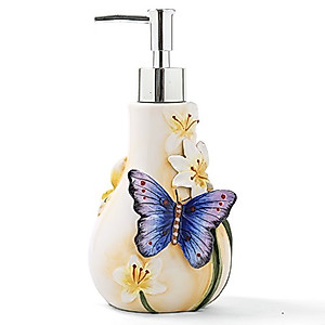 FORLONG Ceramic Bathroom Accessory Set Dancing Butterfly Ceramic 5 Pieces Set,Including Toothbrush Holders,2 Gargle Tooth-Brushing Cups,Soap Dishes,Soap & Lotion Dispenser