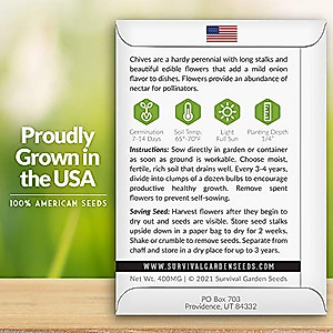 Survival Garden Seeds - Common Chives Seed for Planting - Packet with Instructions to Plant and Grow Delicious Perennial Herbs in Your Home Vegetable Garden - Non-GMO Heirloom Variety