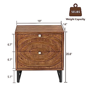 COSIEST Nightstand, Rustic End Table with 2 Drawers, Vintage Wood Bedside Table with Strudy Legs, Modern Side Table Accent Table for Bedroom, Living Room
