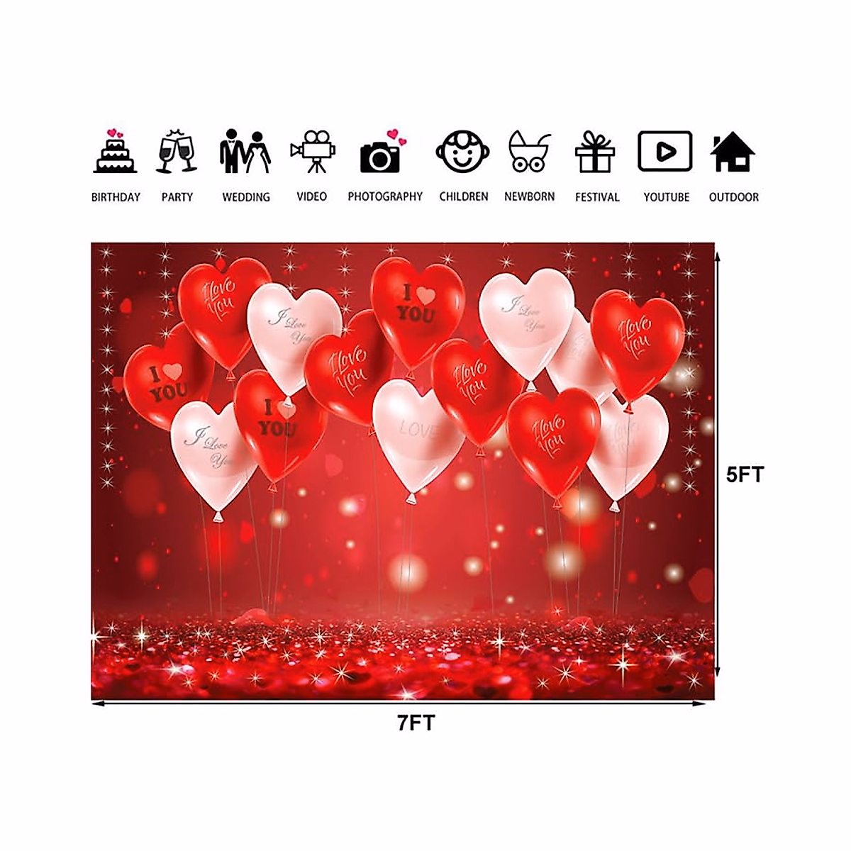 LTLYH 7x5ft Valentine's Day Backdrop Valentine's Day Red Love Heart Balloon Decor Banner Background Valentines Photo Backdrop Valentines Party Supplies 126