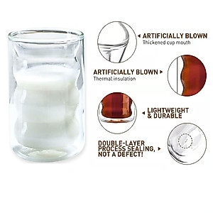 JstDoit Double Wall Glass Espresso Cups, Insulated Glass Coffee Mug Creative Drinking Glasses Ripple Glassware for Hot Beverages, Water, Juice, Coffee, Latte, Cappucino 200ML/6.76oz (Brown)