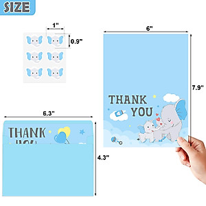 Baby Shower Thank You Cards 24pcs Elephant Baby Shower for boy Thank You Card with Envelopes & Stickers Blue Little Peanut Baby Shower Thank You Cards Boy Baby Birthday Favors Gift Cards
