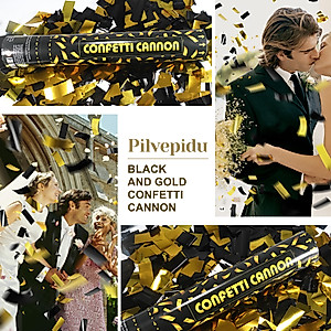 Black gold Confetti Poppers,6pack 12inch Confetti Wands For Birthday，Indoor Wedding,Party,Celebrations，Photo Shoots and New Year (Black gold 6Pack)
