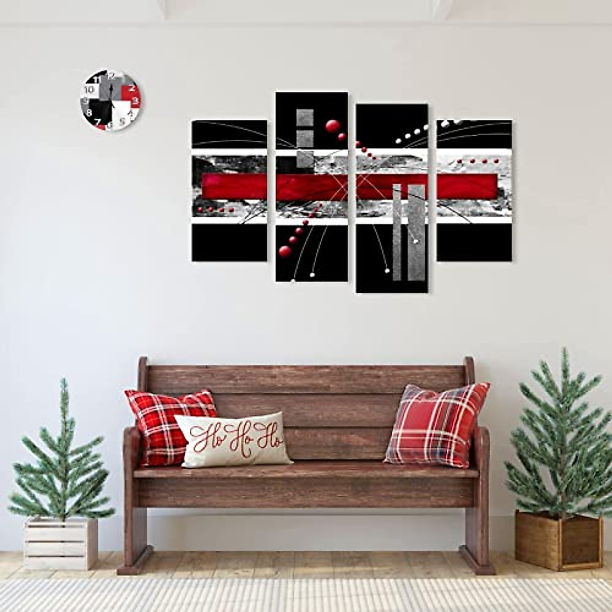 YPY Large Black Red Canvas Wall Art - 4 Panels Modern Abstract Picutre Set for Home Decoration - Contemporary Painting Artwork Ready to Hang Living Room Bedroom W48 x H36