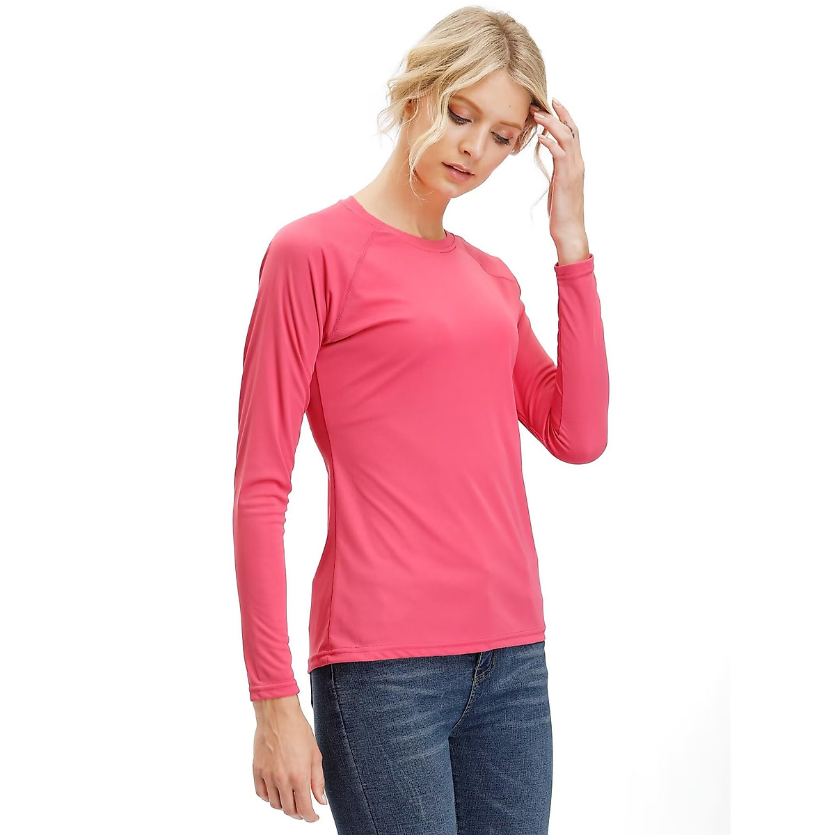 Corna Women's UPF 50+ Sun Shirts Long Sleeve UV Protection Outdoor Hiking Tops Quick Dry Lightweight Sun Shirt (Pink, 3XL)