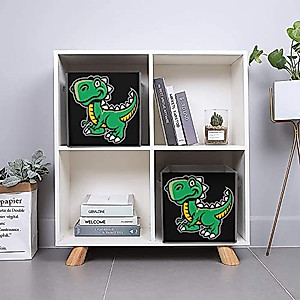Cartoon Dinosaur Foldable Storage Bins Printd Fabric Cube Baskets Boxes with Handles for Clothes Toys, 11x11x11