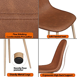 SUPER DEAL Kitchen Chairs Set of 2 Modern PU Leather Cushion Seat Mid Century Dining Chairs Side Chairs with Heavy Duty Wood Legs for Living Room Dining Room, Brown