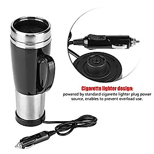 Car Electric Kettle, Car Electric Stainless Steel Heating Cup Coffee Tea Drinking Cup Mug Black for Winter Travel (12V)