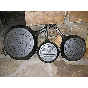 Skillet Set - Pre Seasoned 3 Piece Cast Iron set - 6.5, 8, 10.5 Inches By Old Mountain