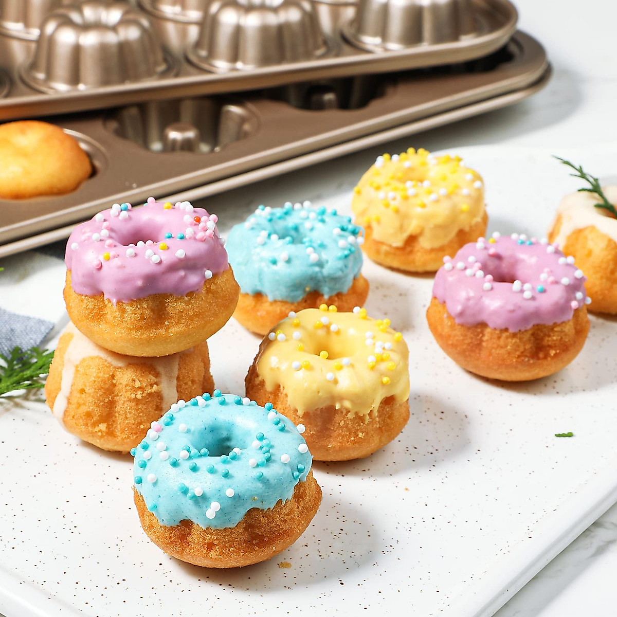 Webake Mini Fluted Tube Cake Pan, 24-Cup Non-stick Bite Size Bundtinis Petite Fluted Cake Mold Heavy Gauge Carbon Steel Baking Tray Set of 2