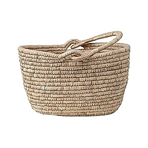 Creative Co-Op Hand-Woven Grass and Date Leaf Handle Baskets, Natural