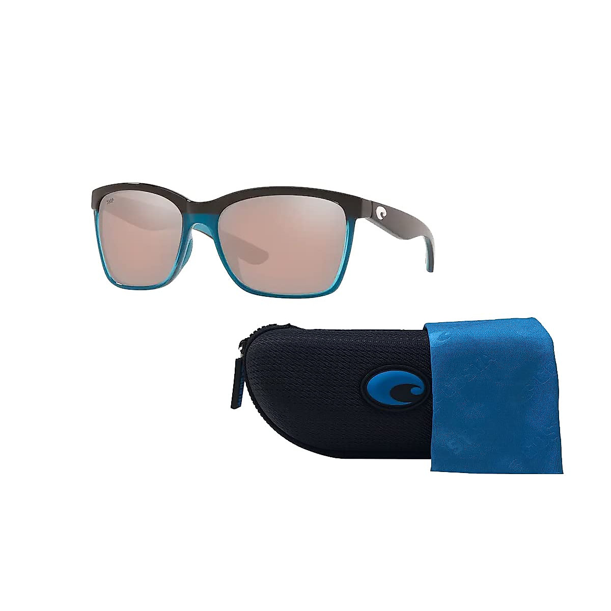 Costa Anaa 6S9053 905309 55MM Sea Glass Ocearch/Copper Silver Mirror 580P Plastic Polarized Square Sunglasses for Women + BUNDLE with Designer iWear Eyewear Kit