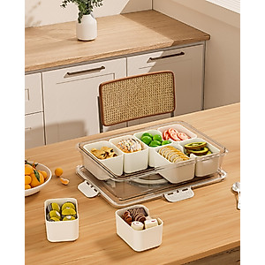 2 Pack Portable Snackle Box Container, Divided Serving Tray with Lid and Handle, Fruits, Clear Snack Platter Organizer and Storage for Adults Child (11.81" L*8.85"W-2pcs-8 Compartments)