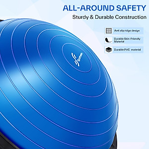 Sportneer Balance Ball Trainer with Resistance Bands and Pump: Inflatable Half Yoga Ball for Home Gym Full-Body Workouts - 23 Inch Non-Slip Half Exercise Ball for Core Strength Training, 350lb Cap