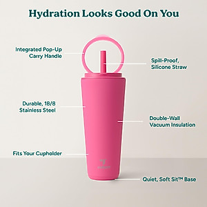 Reduce Halo 32 oz Stainless Steel Vacuum Insulated Tumbler - Spill Proof Travel Mug with Flip Handle Lid - Keeps Drinks Cold for 32 Hrs - Dishwasher Safe - Cupholder Friendly - Dragon Fruit