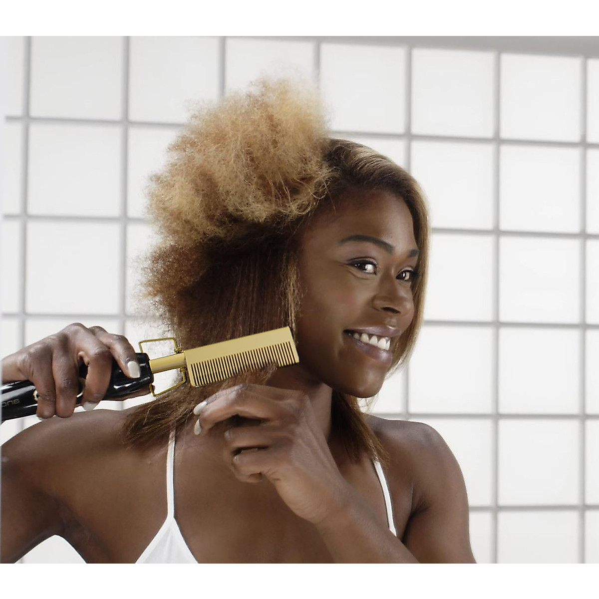 Andis 38335 Professional Heat Ceramic Press Comb for Hair, Straightener - 450F High Heat with Dual Voltage - 20 Adjustable Heat-Settings, 30 Min Auto Shut-Off, Gold