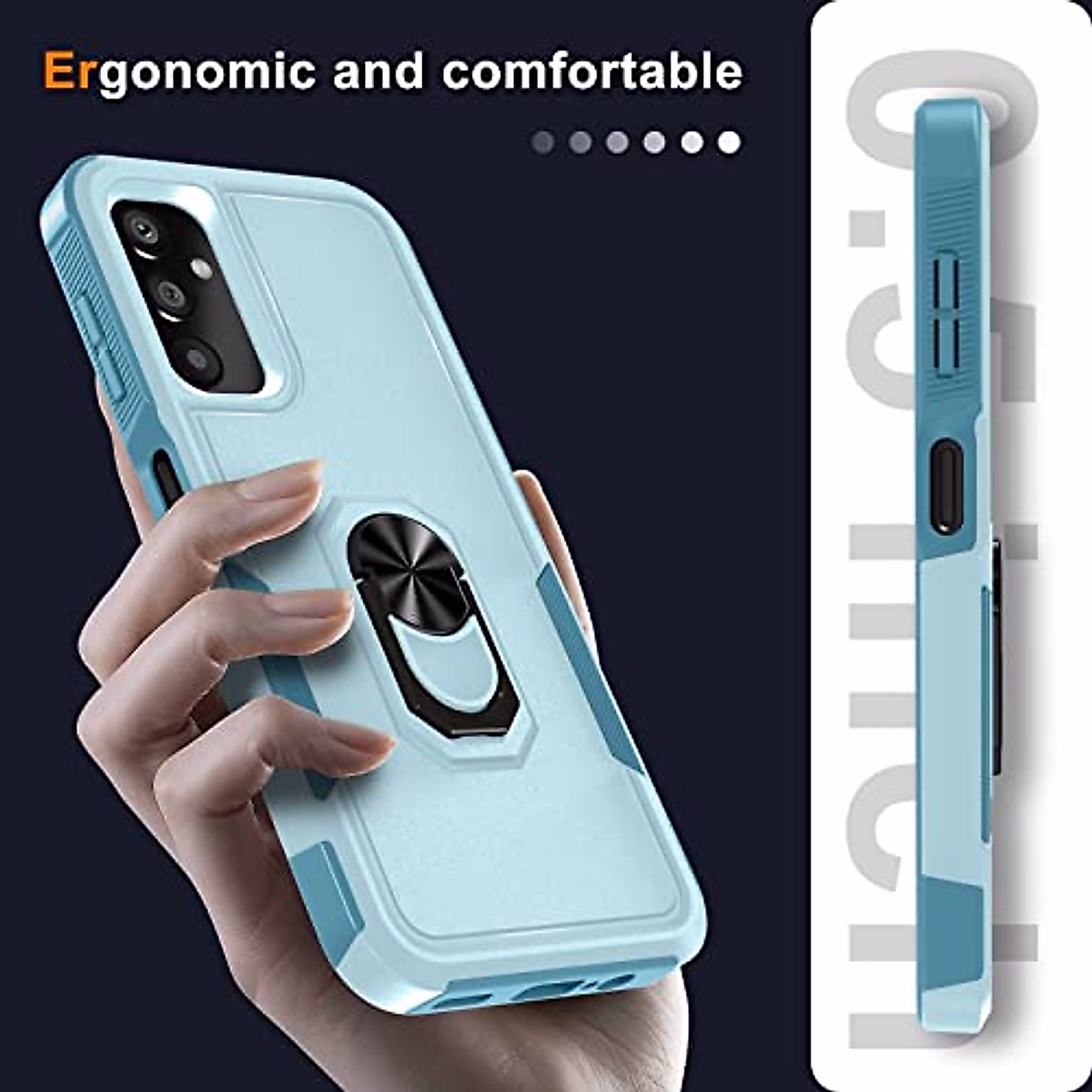 RMOCR for Samsung Galaxy A14 5G Case, Rotatable Magnetic Kickstand Ring Holder, Military Protective Phone Cover with Tempered Glass Screen Protector and Camera Lens Cover, Mint Green