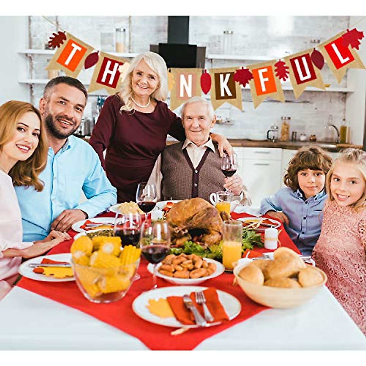 Adurself Thankful Burlap Banner Fall Autumn Maple Leaves Rustic Burlap Harvest Banner Mantel Fireplace Wall Hanging for Home Office School Party Decor Thanksgiving Decoration