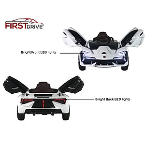 First Drive Lambo Concept 12v Car for Kids to Drive for Boys/Girls - Dual Motor Electric Power Ride on Car with Remote, MP3, Aux Cord, Led Headlights, and Premium Wheel (White)