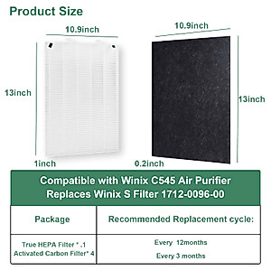 Filter Replacement for Winix C545, P150, B151 Replacement Filter H13 True HEPA Filter for winix air filter 1712-0096