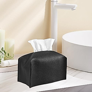 Large Tissue Box Cover, 2Pcs PU Leather Rectangle Tissue Organizer, Modern Tissue Holder for Bathroom/Car/Office/Night Stands Decor (Black)