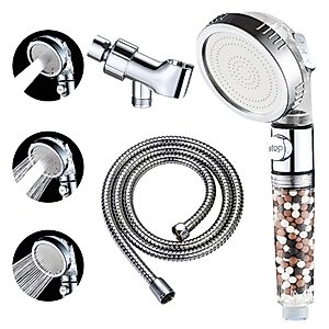 KAIYING Filtered Shower Head with Pausing Switch, High Pressure Hand Held Detachable and Removable Filter Showerhead with 5Ft Hose, Adjustable Angle Bracket (Transparent)