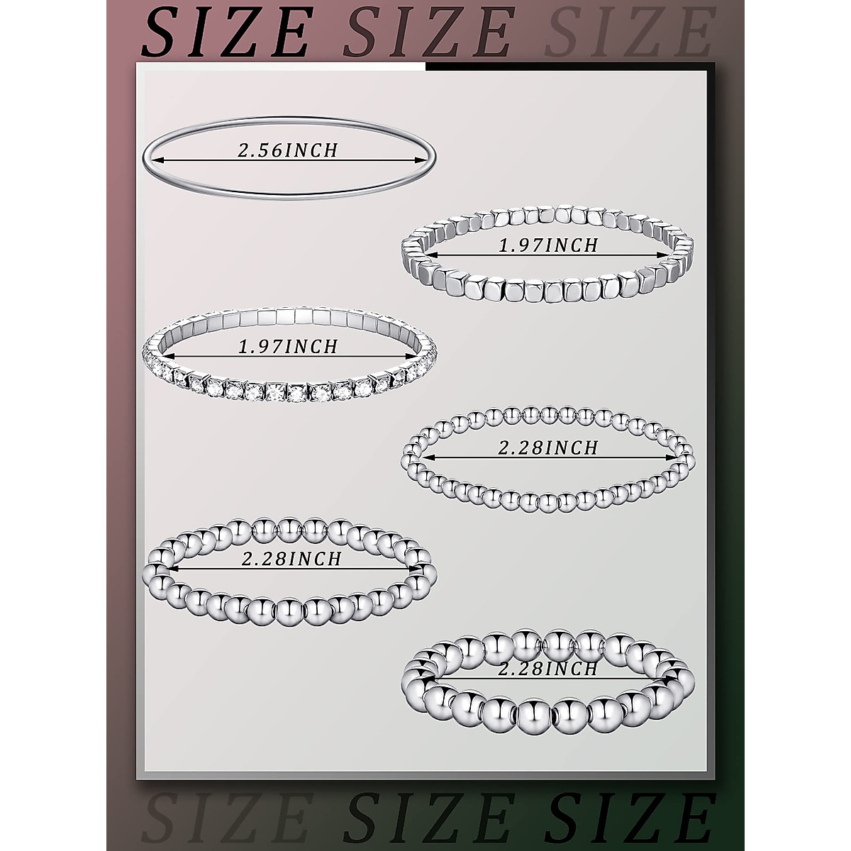 6 Pieces Bracelets Set for Women Stackable Elastic Bead Ball Bracelet Thin Bangle Bracelet Stretch Cubic Bead Bracelet Tennis Bracelet with Round Moissanite (Silver)