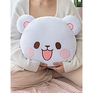 Milkmochabear Official Milk Head Cushion Authentic Merchandise 15" inch Super Soft Plush Decorative Throw Pillow White Bear Character Cute Adorable Home Bedroom Office Decor Polyester Spandex