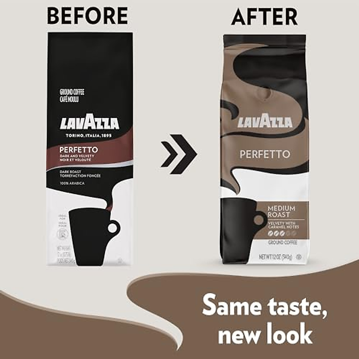 Lavazza Perfetto Ground Coffee Blend, Dark Roast, Value Pack, Non-GMO, 100% Arabica, Full-bodied, 12 Ounce (Pack of 6) - Packaging May Vary