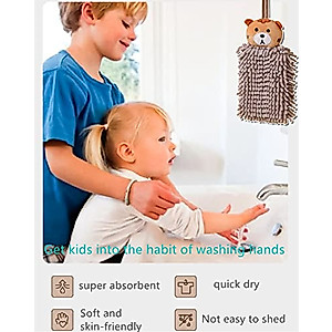 Juebm Hanging Hand Towels for Kitchen with Loop,Bathroom Hand Towels Hanging, Absorbent Microfiber Hand Drying Puff, Double-Sided Animal Thick Kids Hand Dry Towels(Pink)